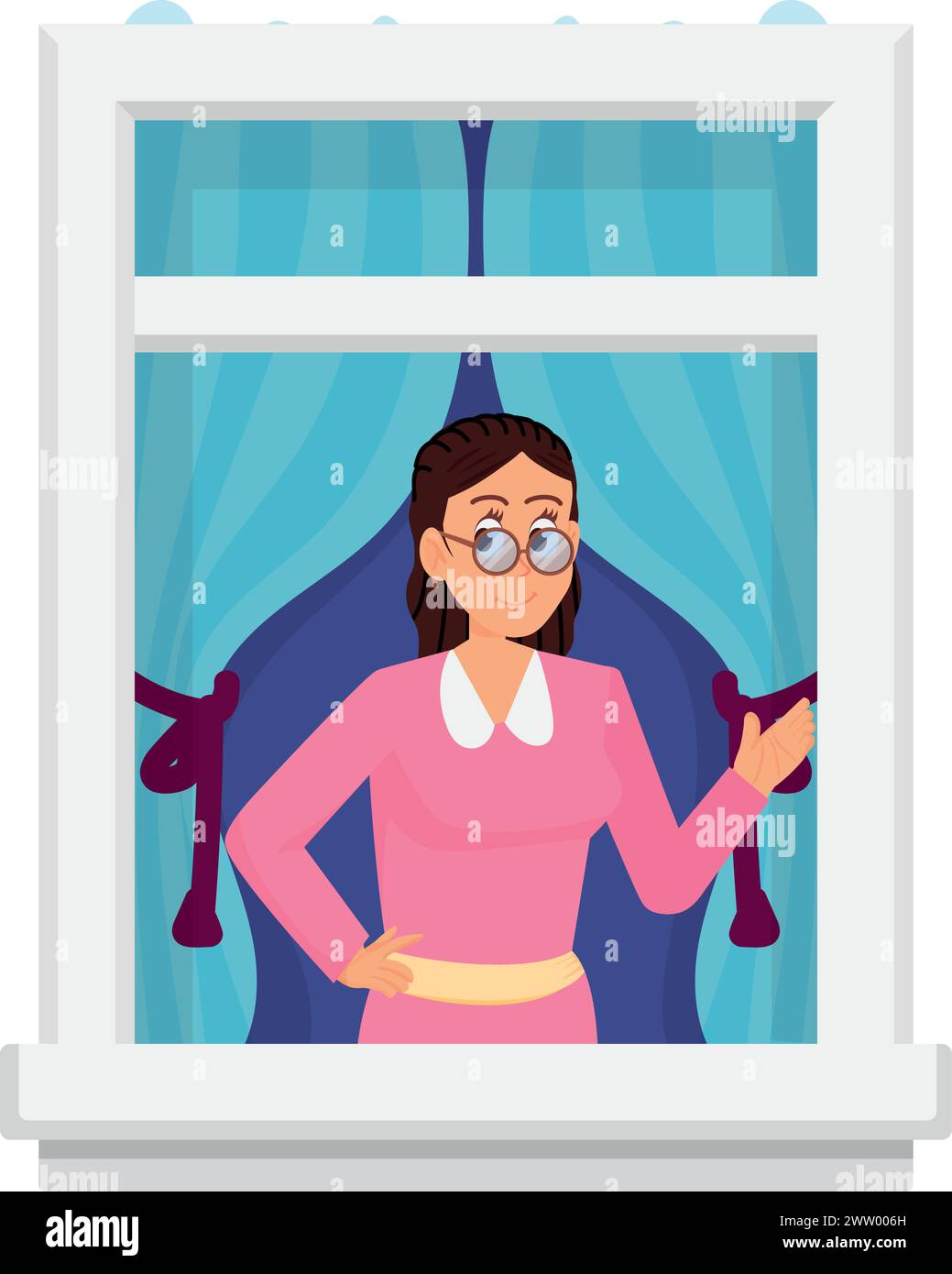Female neighbor in window. Smiling woman cartoon character Stock Vector ...