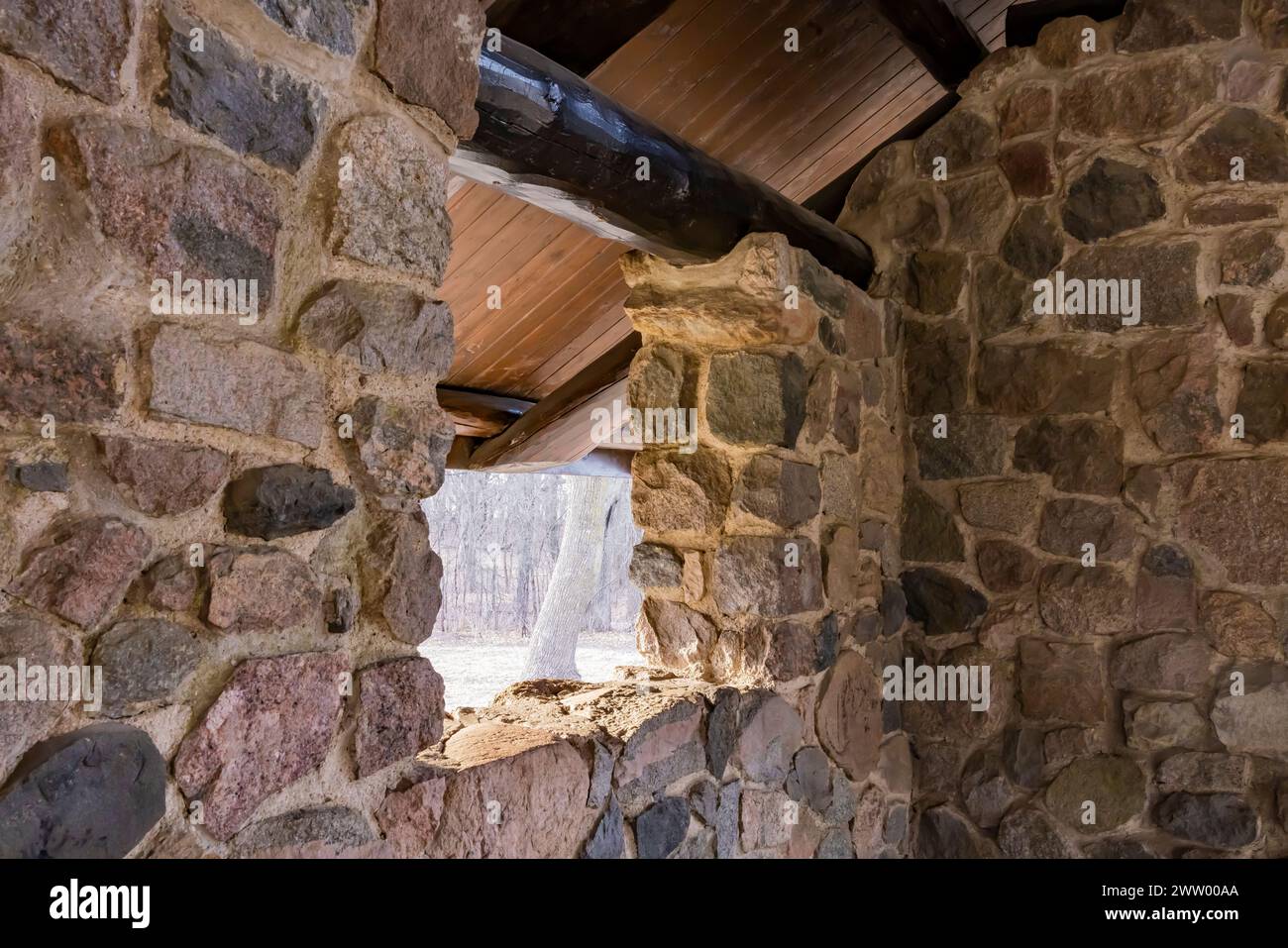 Rustic picnic shelter build in the 1930s by the CCC in Pilot Knob State ...