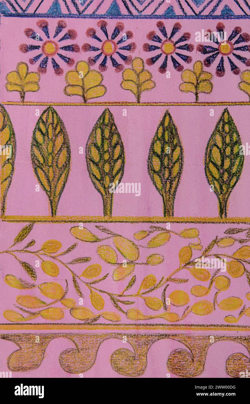 Ancient floral pattern with leaves, olives and flowers. The dabbing ...