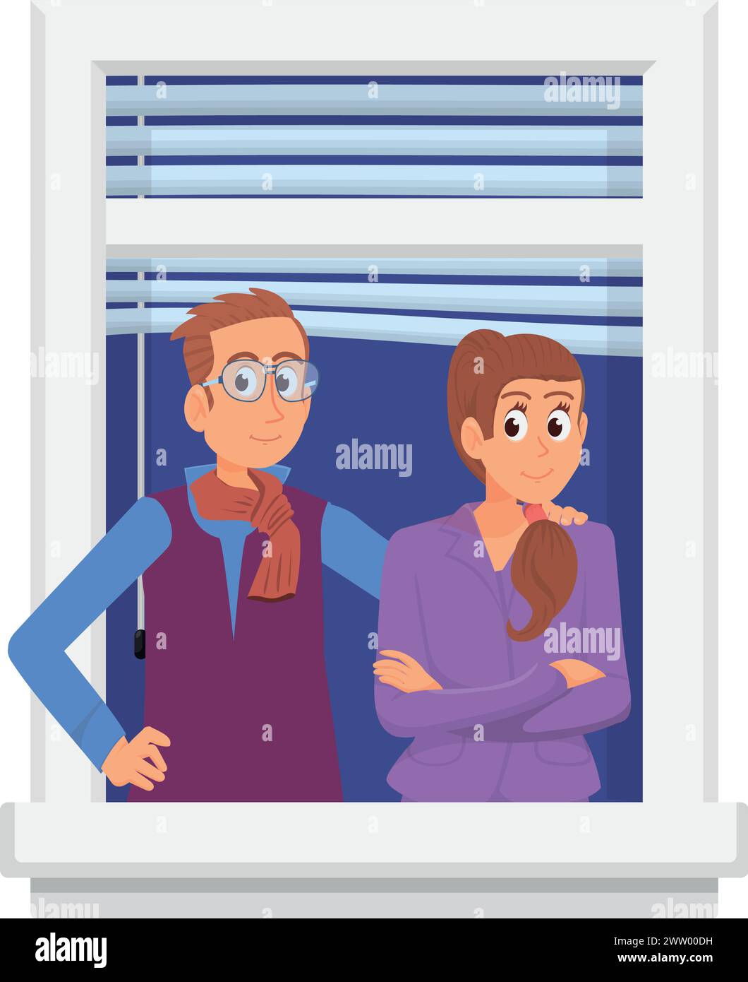 Man and woman standing together in window frame Stock Vector Image ...