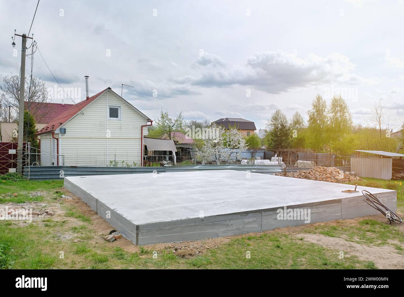 Strip foundation on the land. Laying the foundation for the house ...