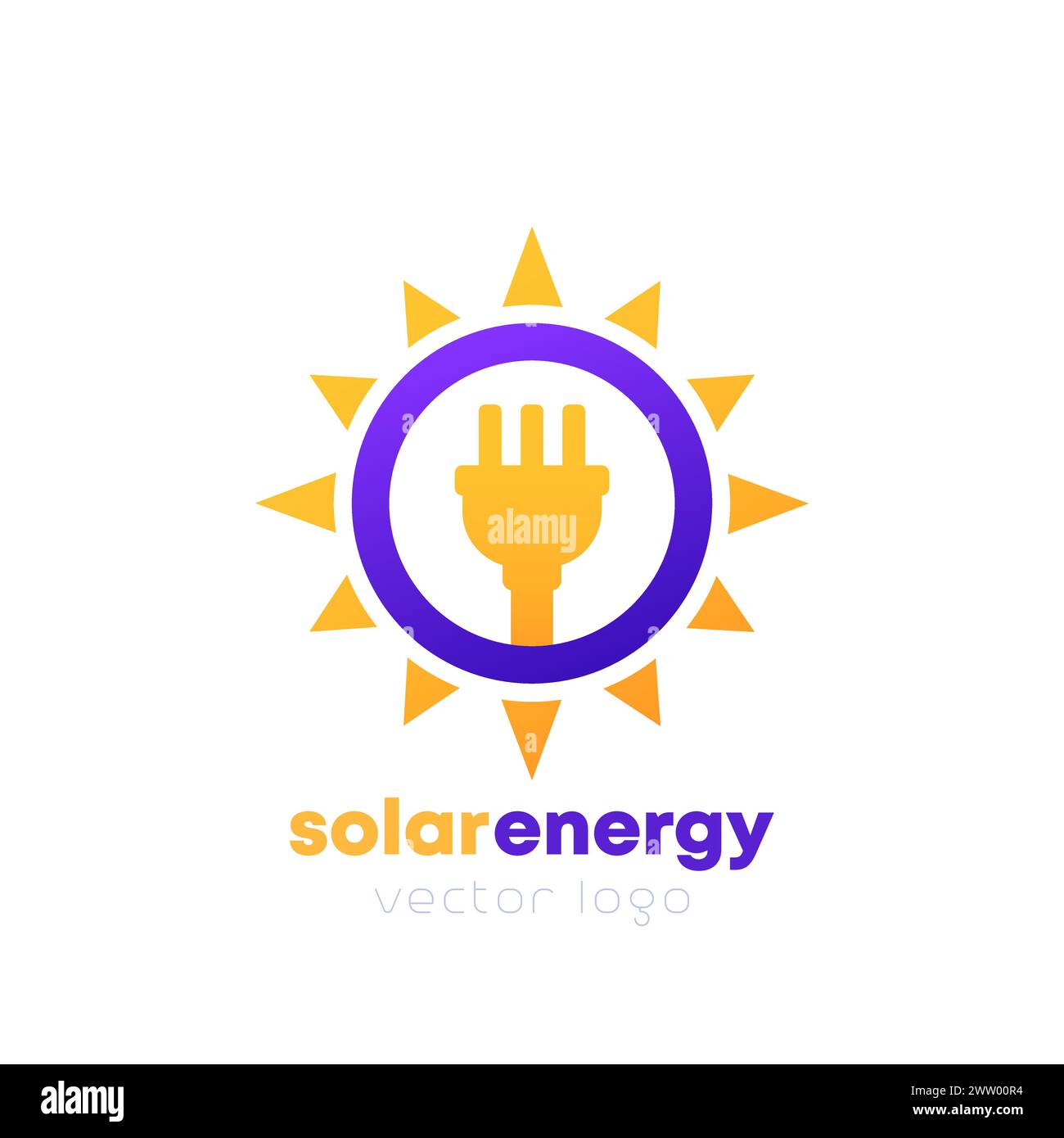 solar energy logo, sun and electric plug, vector Stock Vector Image ...