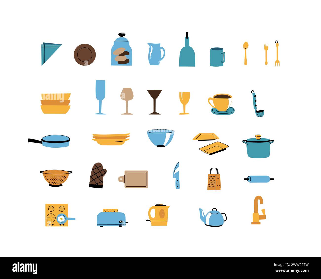 Kitchenware colorful icons set. Kitchen utensils for cooking. Cartoon ...