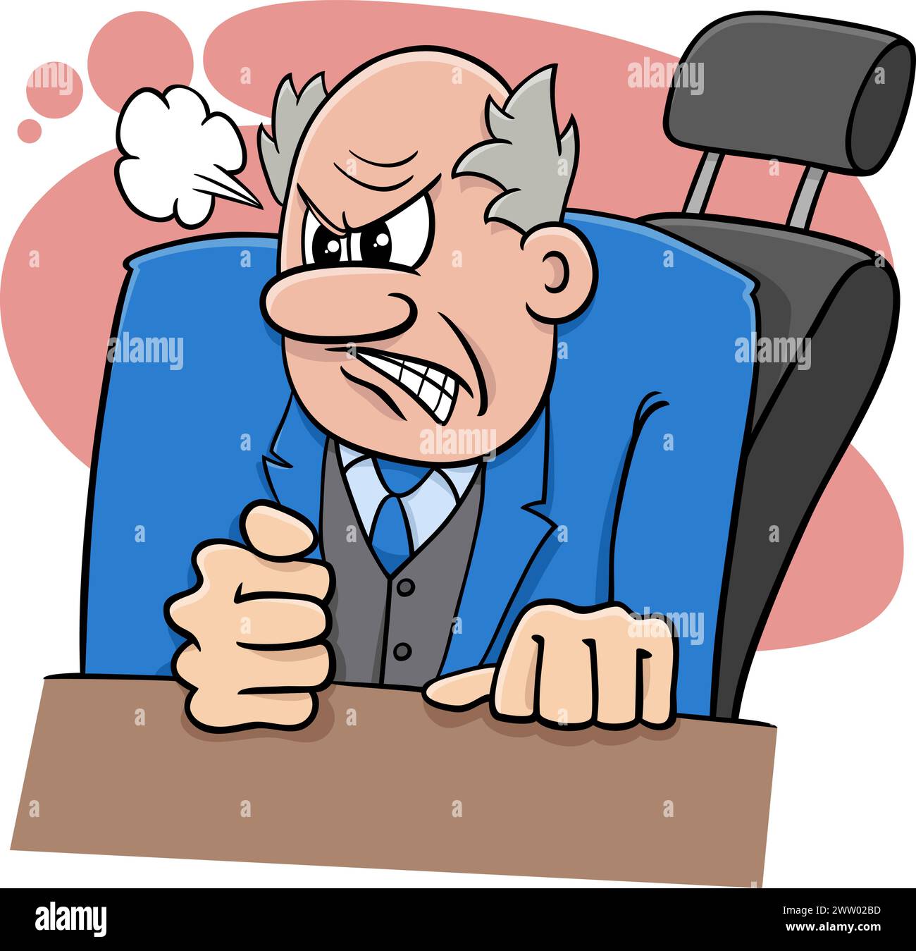 Cartoon illustration of angry boss or businessman behind the desk Stock ...