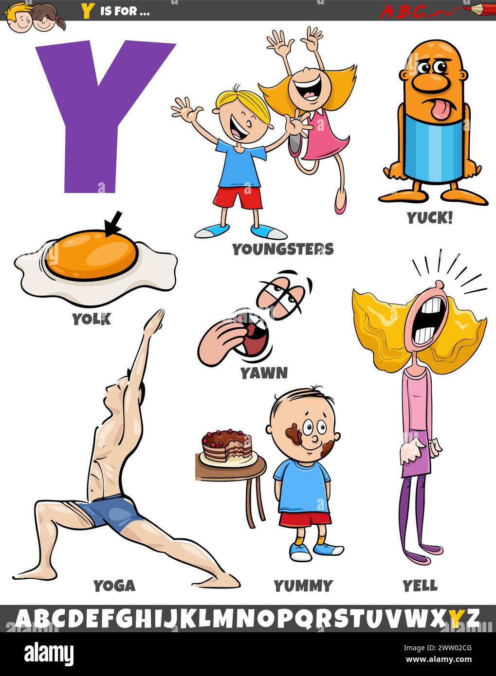 Cartoon illustration of objects and characters set for letter Y Stock ...