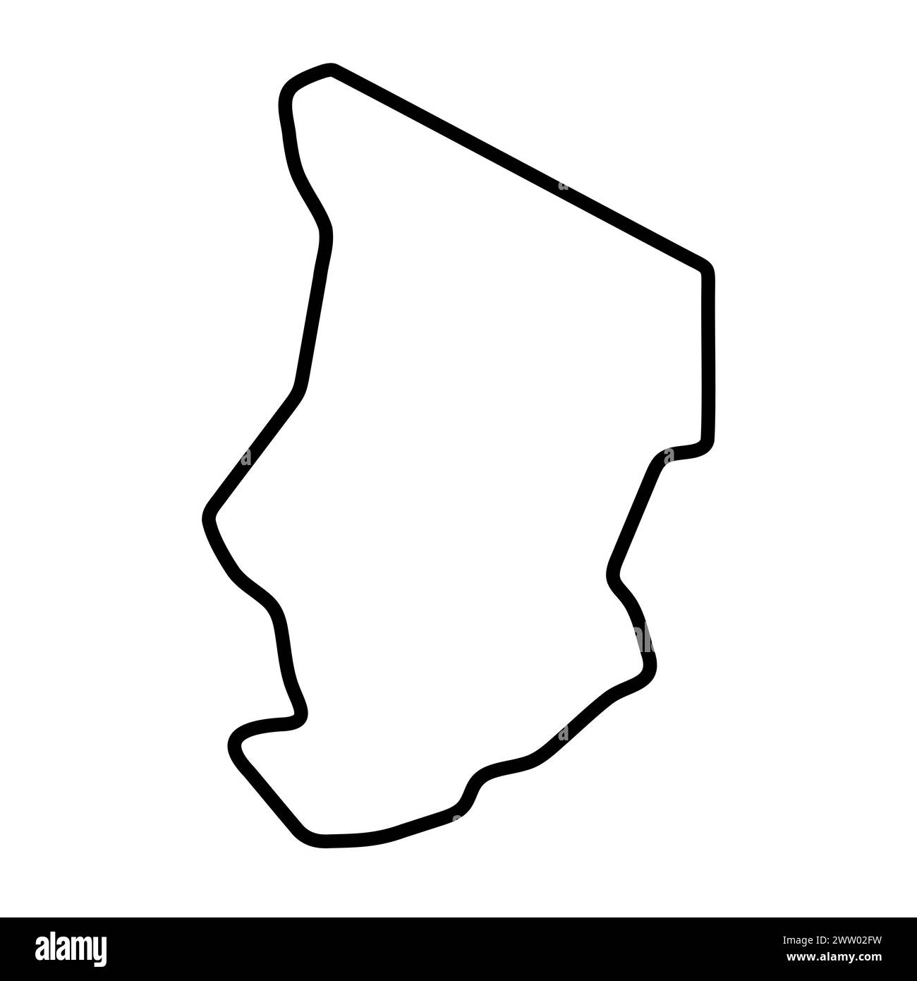 Chad Country Simplified Map Thick Black Outline Contour Simple Vector