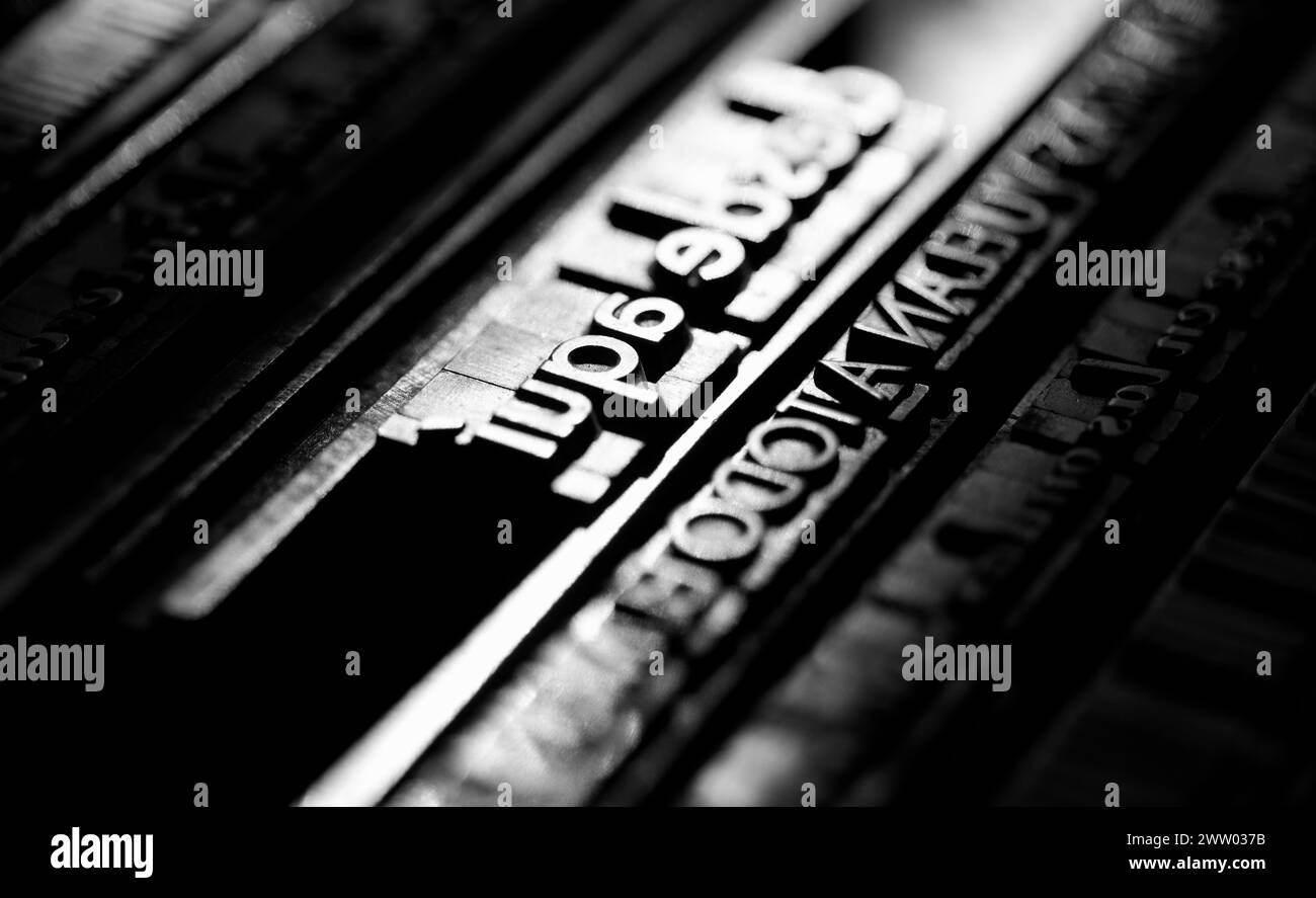 Old traditional physical lead typeset, low tech background Stock Photo ...