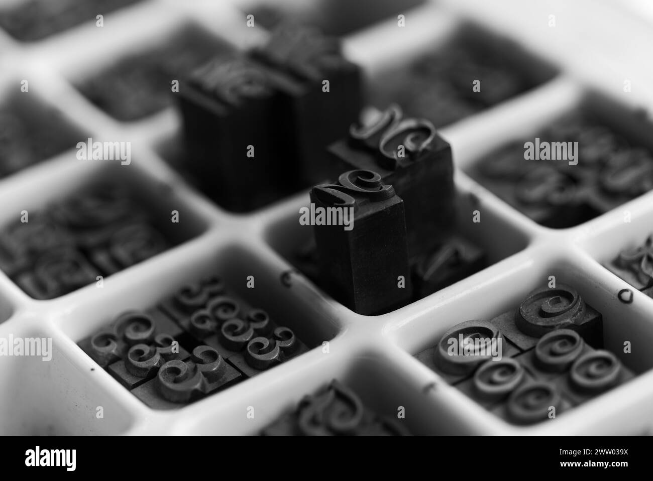 Old traditional physical lead typeset, low tech background Stock Photo ...