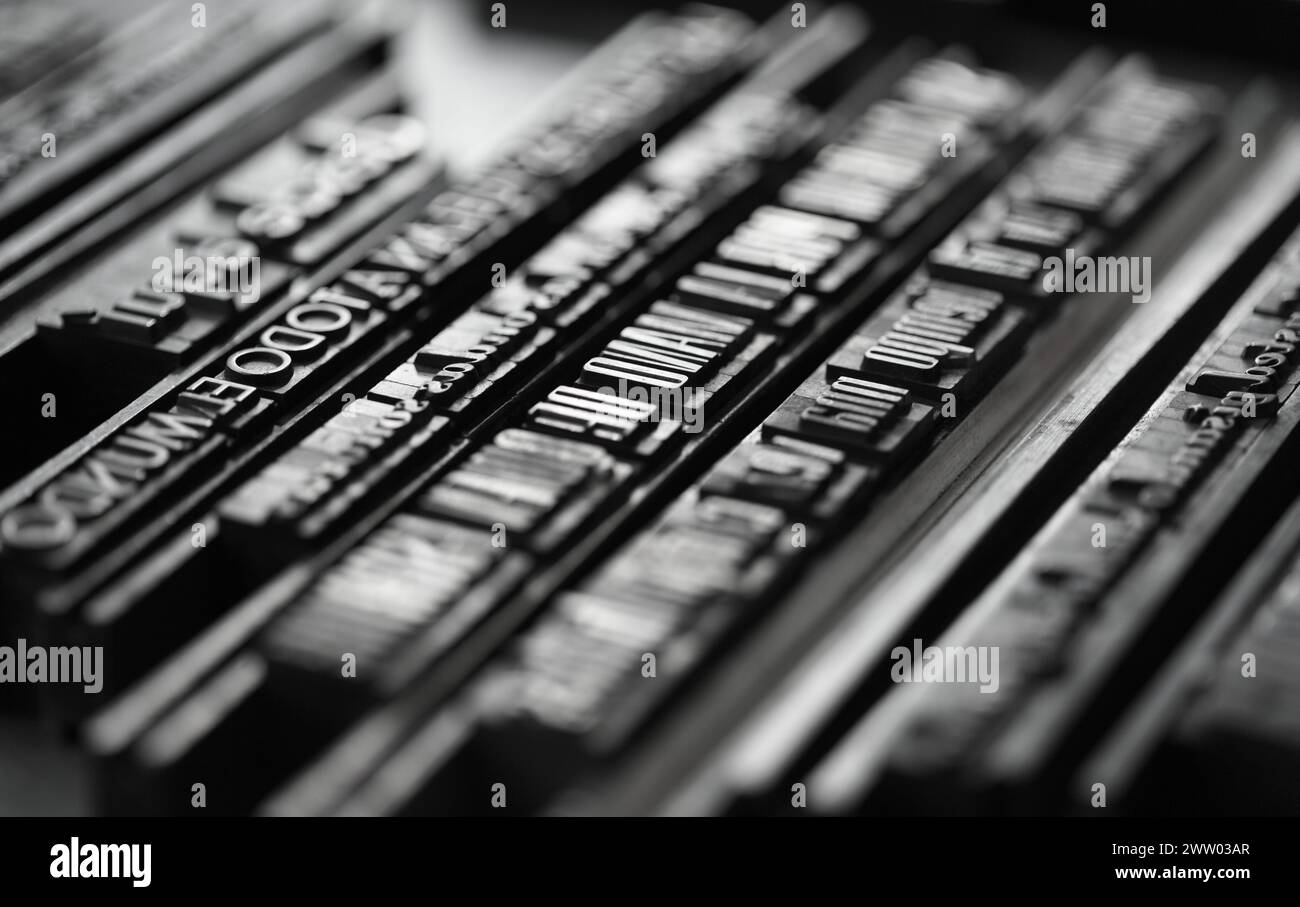 Old traditional physical lead typeset, low tech background Stock Photo ...