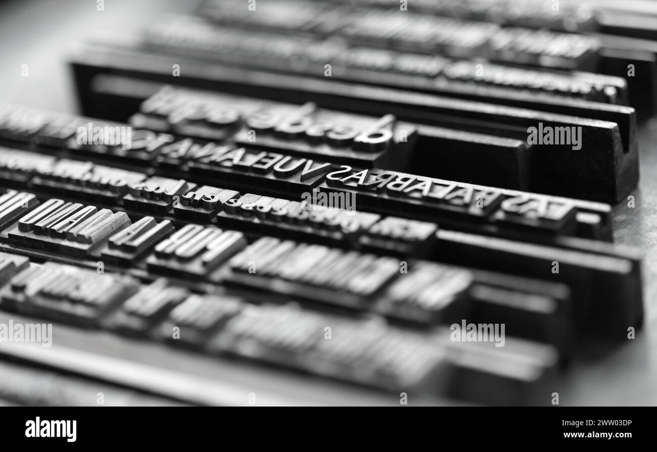 Old traditional physical lead typeset, low tech background Stock Photo ...