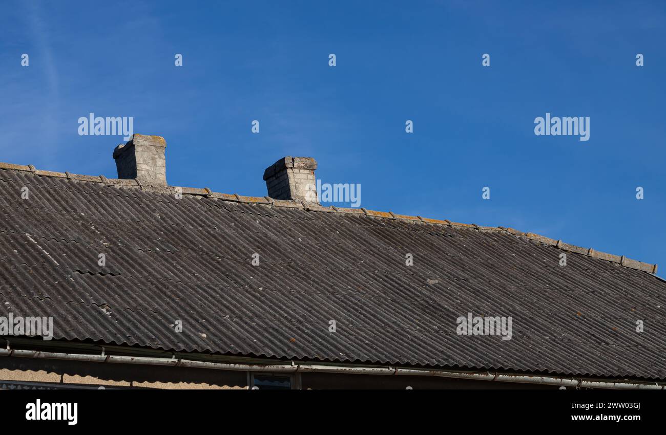 Roof and chimney from an old house - brick and metallic texture Stock ...