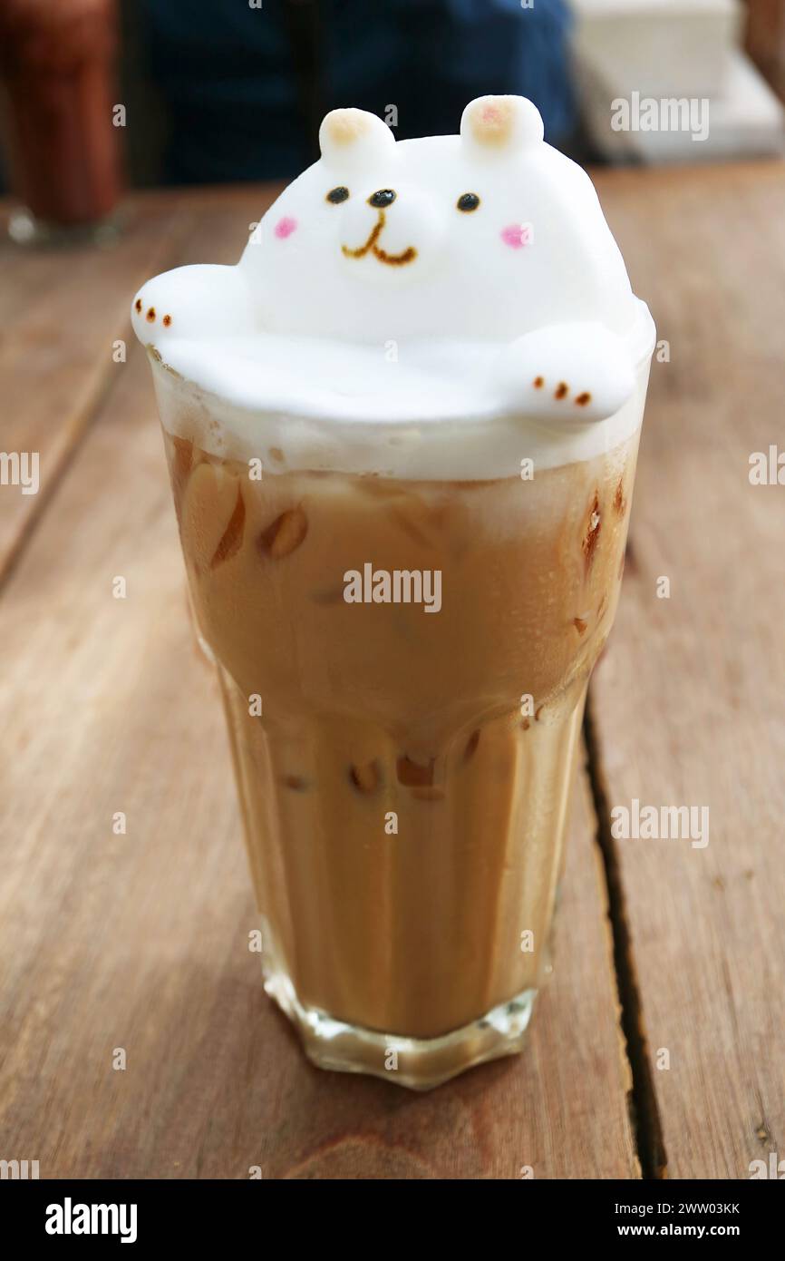 Glass of Iced Coffee with Delectable Cute Polar Bear 3D Latte Art Stock Photo - Alamy