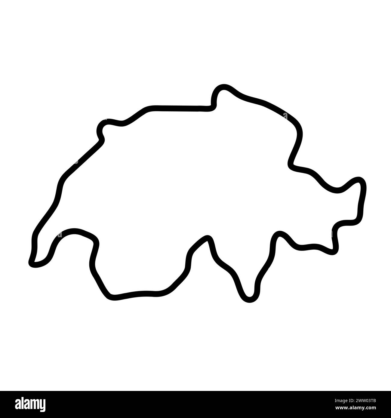 Switzerland country simplified map. Thick black outline contour. Simple ...