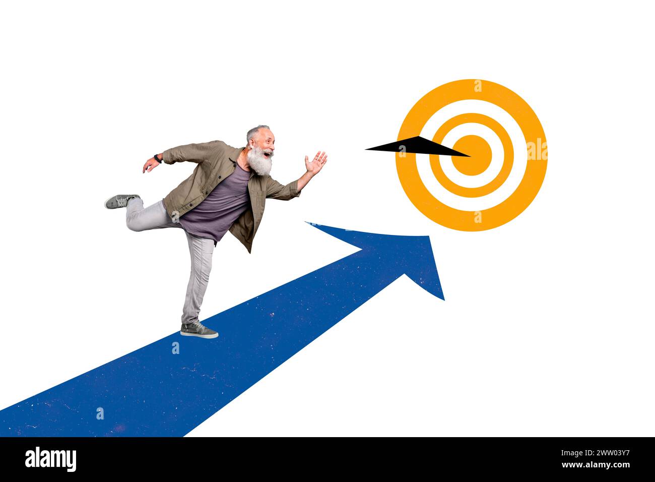 Creative collage picture senior running man hit goal target achieve ...