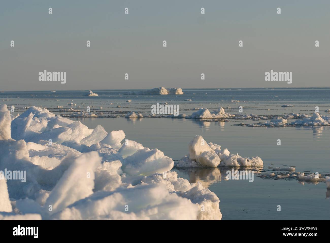 Seascape open lead rough pack ice over the Chukchi sea in springtime ...