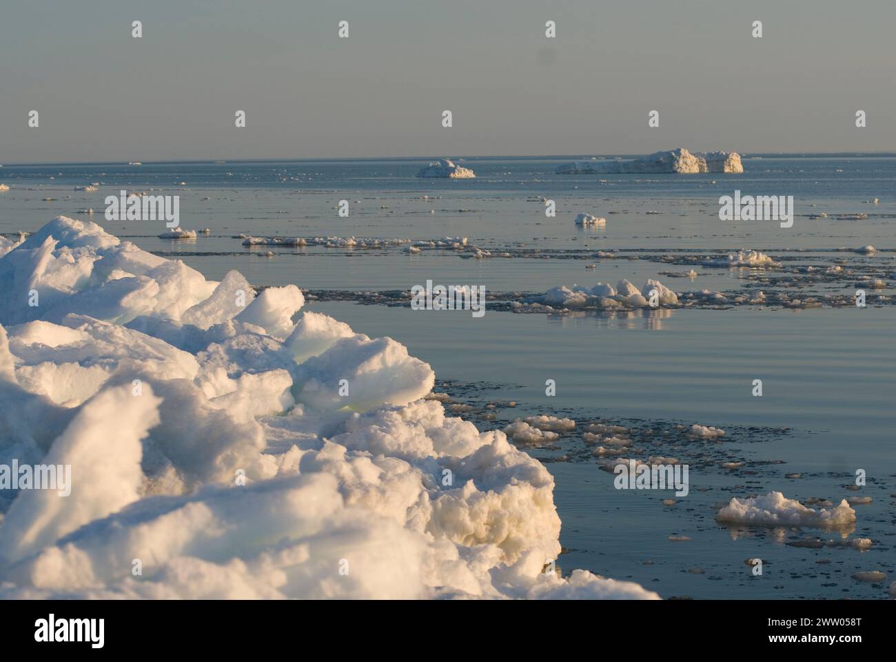 Seascape open lead rough pack ice over the Chukchi sea in springtime ...