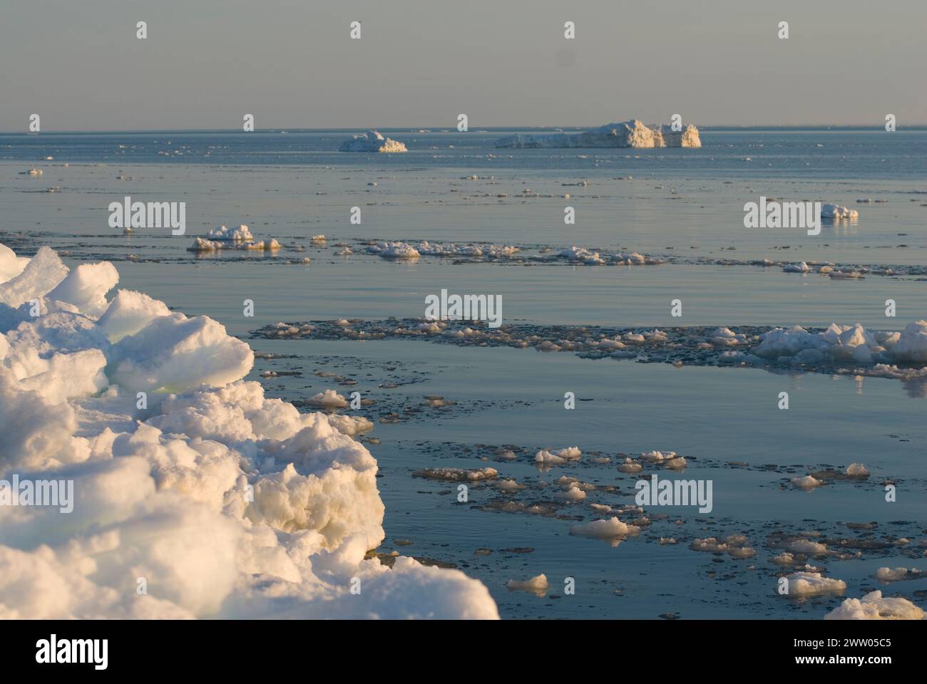 Seascape open lead rough pack ice over the Chukchi sea in springtime ...