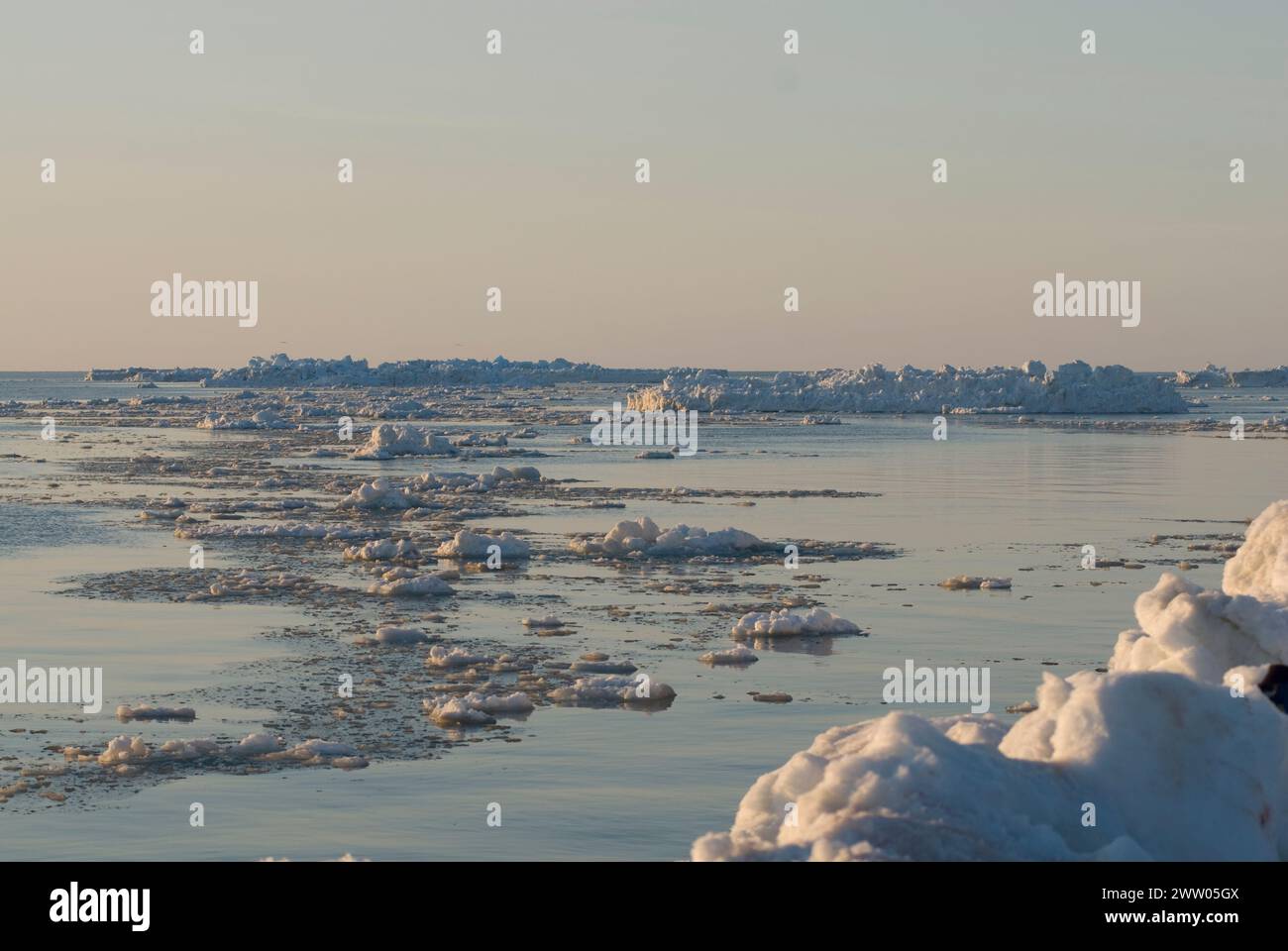 Seascape open lead rough pack ice over the Chukchi sea in springtime ...