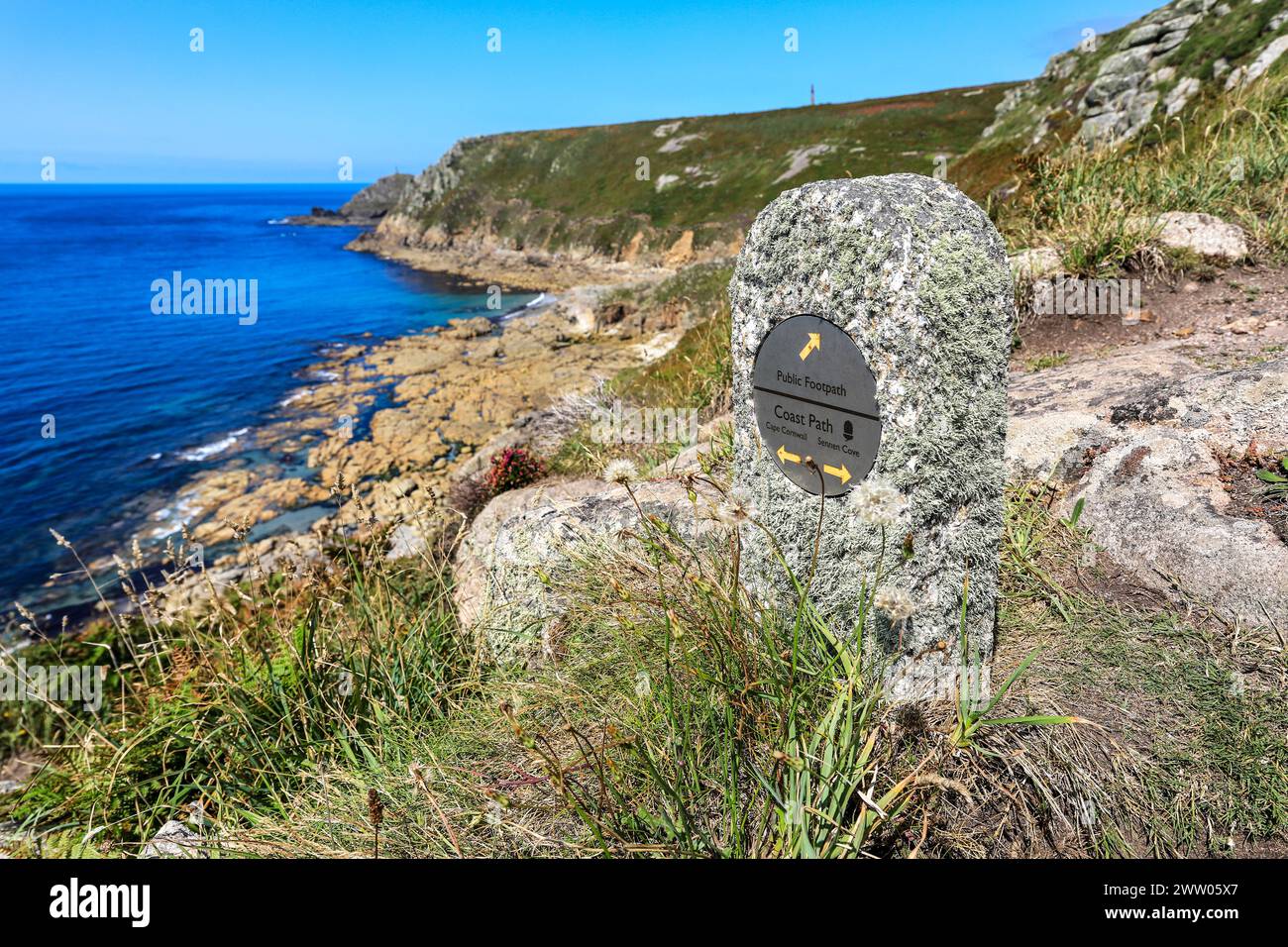 A public footpath sign post on the South West Coast Path between Cape ...