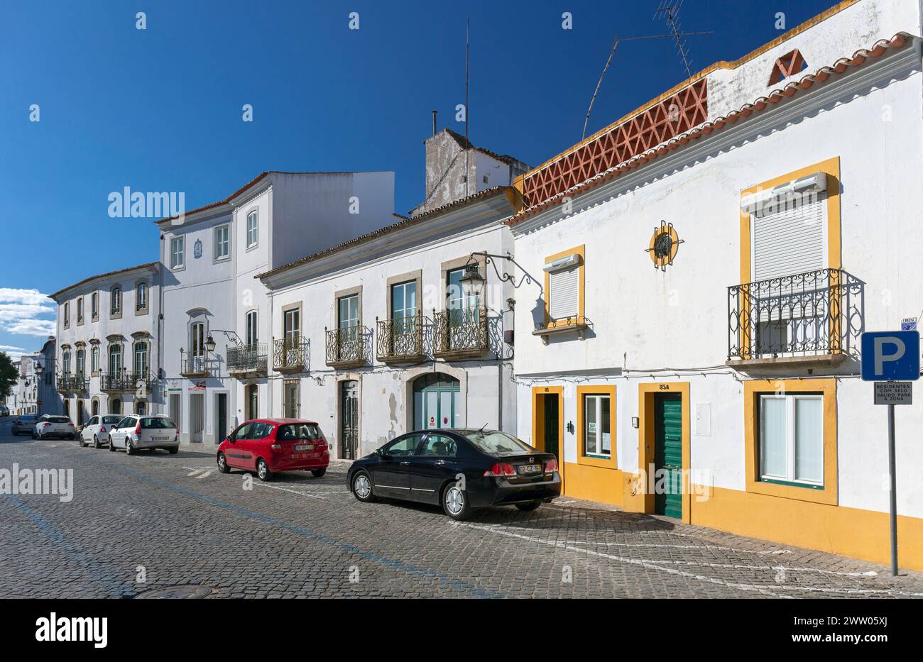 Portugal, Alentejo Region, Évora, Traditional Terraced Houses on Rua do ...