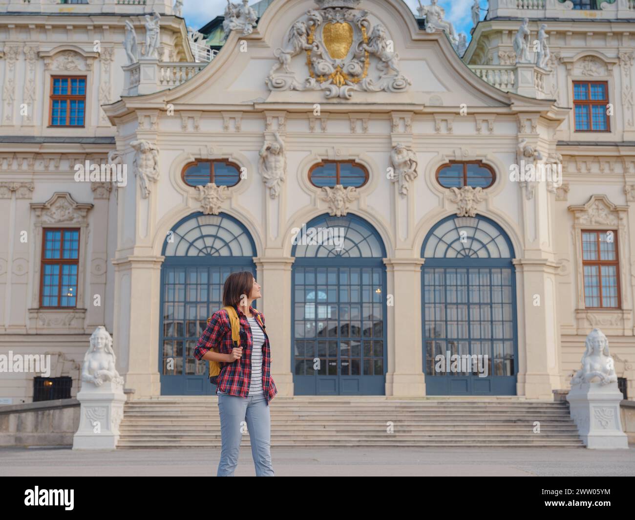 Female tourist traveling in Austria, capital city Vienna. summer female ...