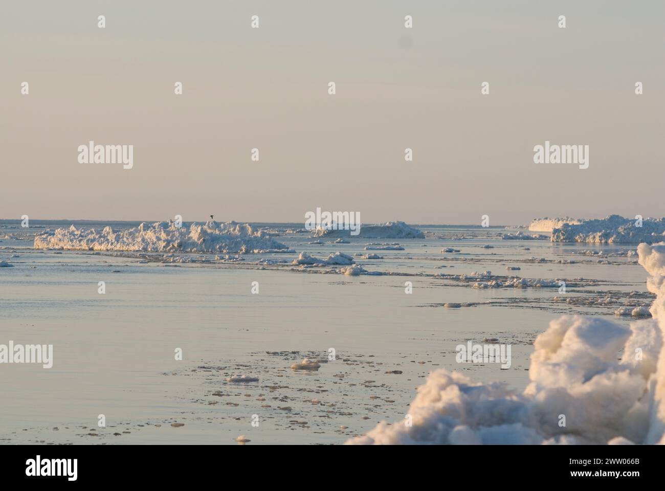 Seascape open lead rough pack ice over the Chukchi sea in springtime ...