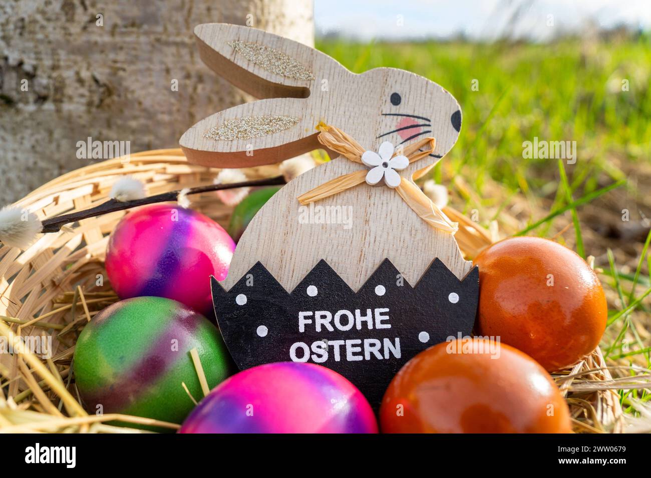Augsburg, Bavaria, Germany - 19 March 2024: Easter bunny in Easter nest ...
