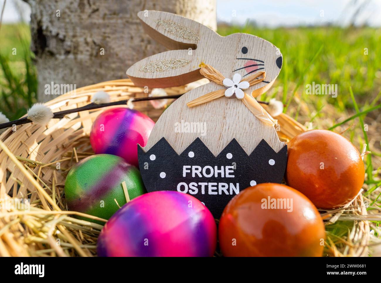 Augsburg, Bavaria, Germany - 19 March 2024: Easter bunny in Easter nest ...