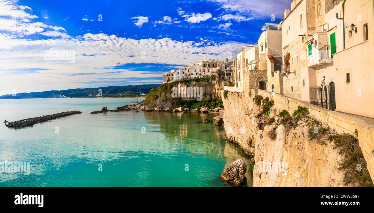 Italy travel. Beautiful coastal town Vieste in Puglia. Italian summer ...