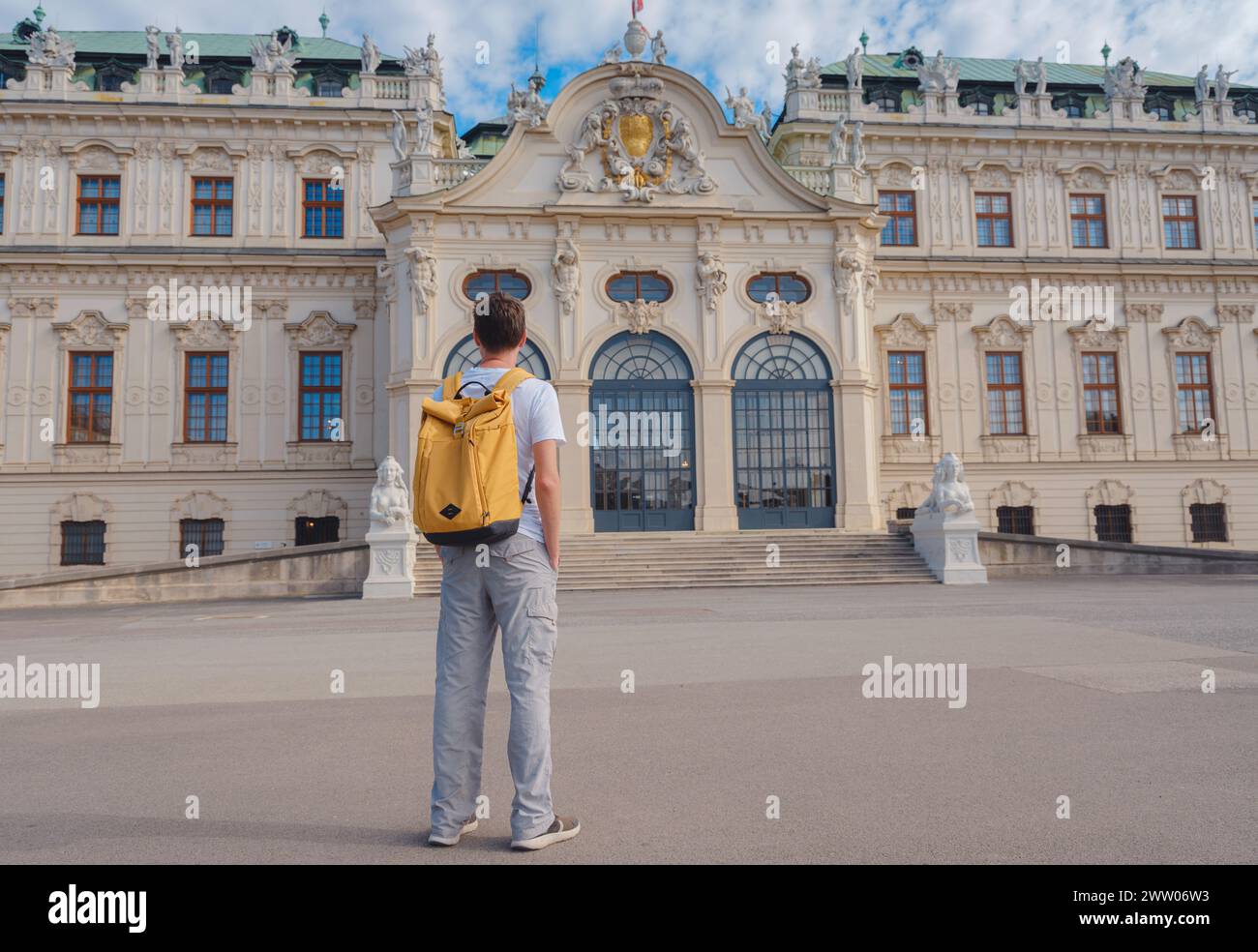 male tourist traveling in Austria, capital city Vienna. summer male ...