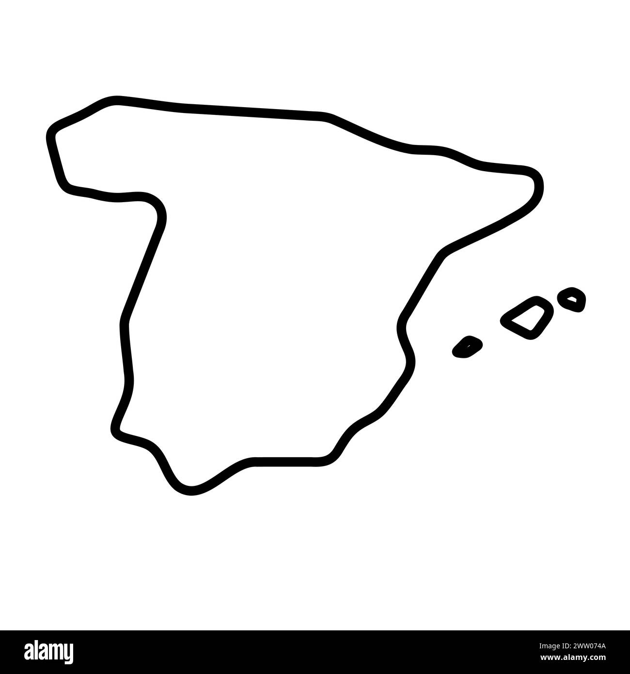 Spain country simplified map. Thick black outline contour. Simple ...