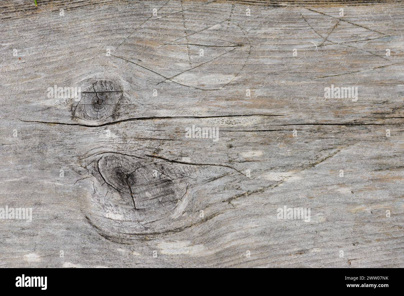 Weathered wood surface showing texture, knots, and natural patterns ...