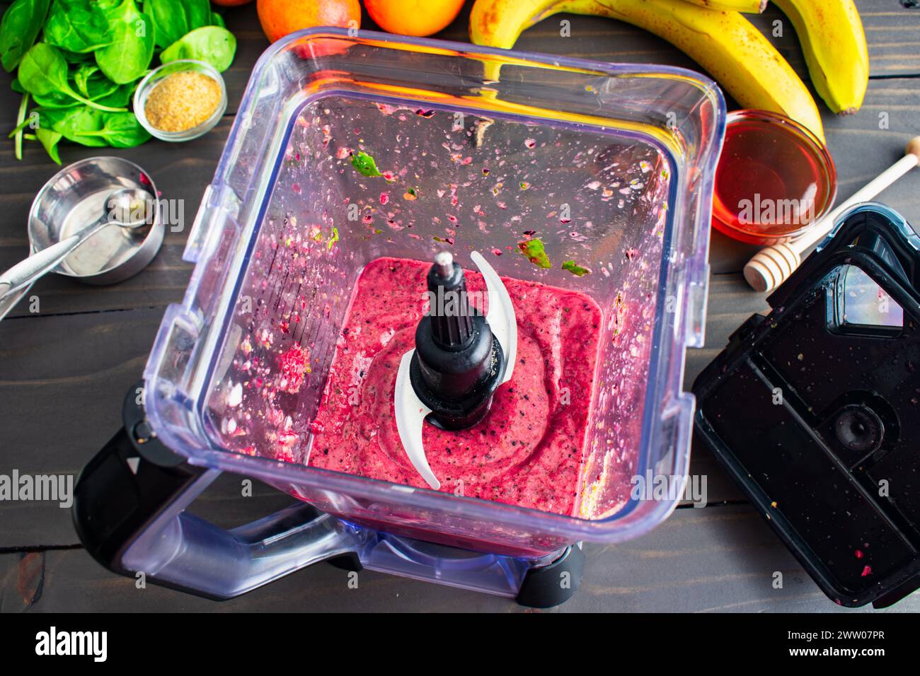 Overhead View of Blood Orange Smoothie Ingredients in a Blender ...