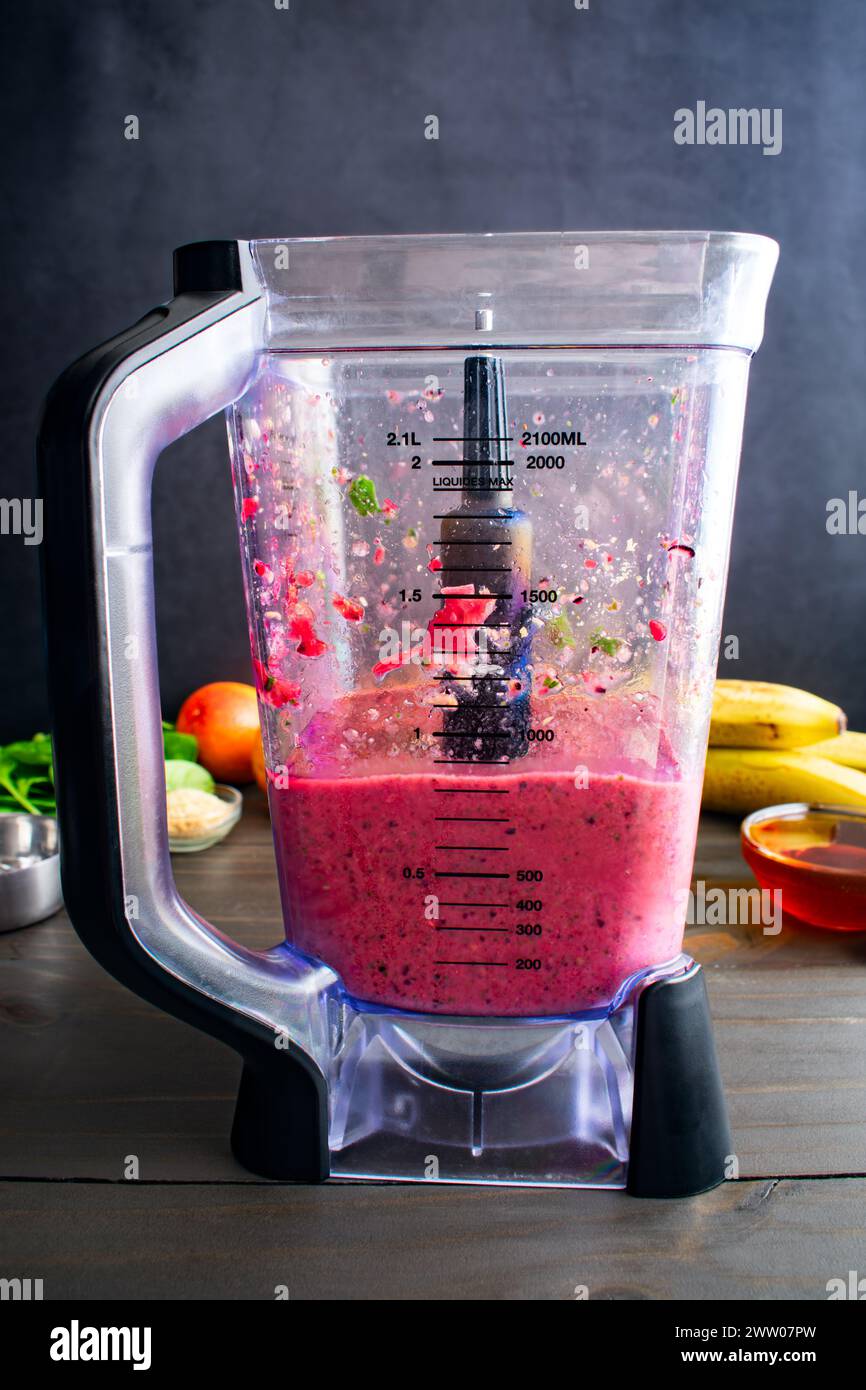 Side View of a Blood Orange Mixed Berry Smoothie in Blender: Blended ...