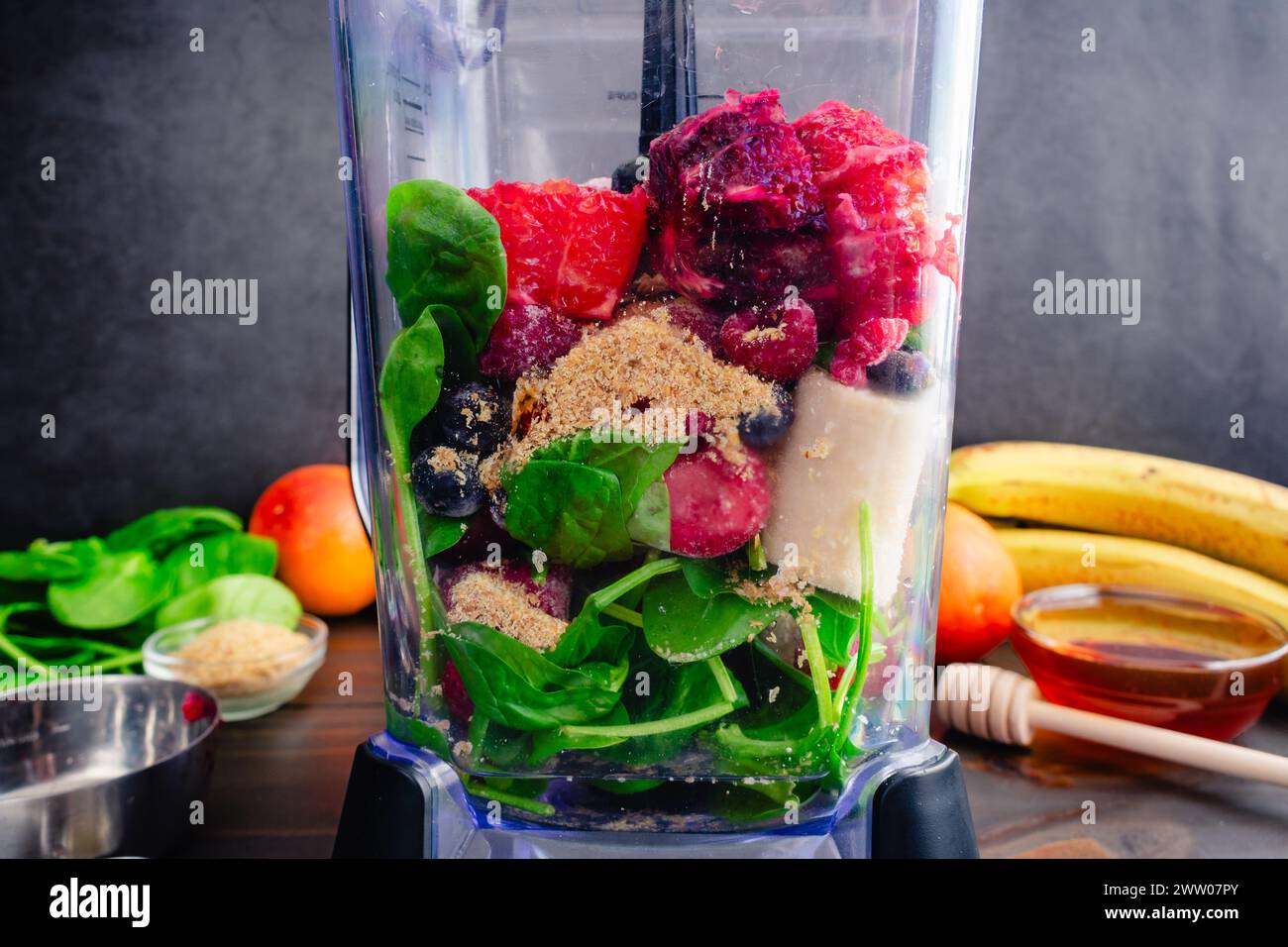 Blood Orange Mixed Berry Smoothie Ingredients in a Blender Pitcher ...