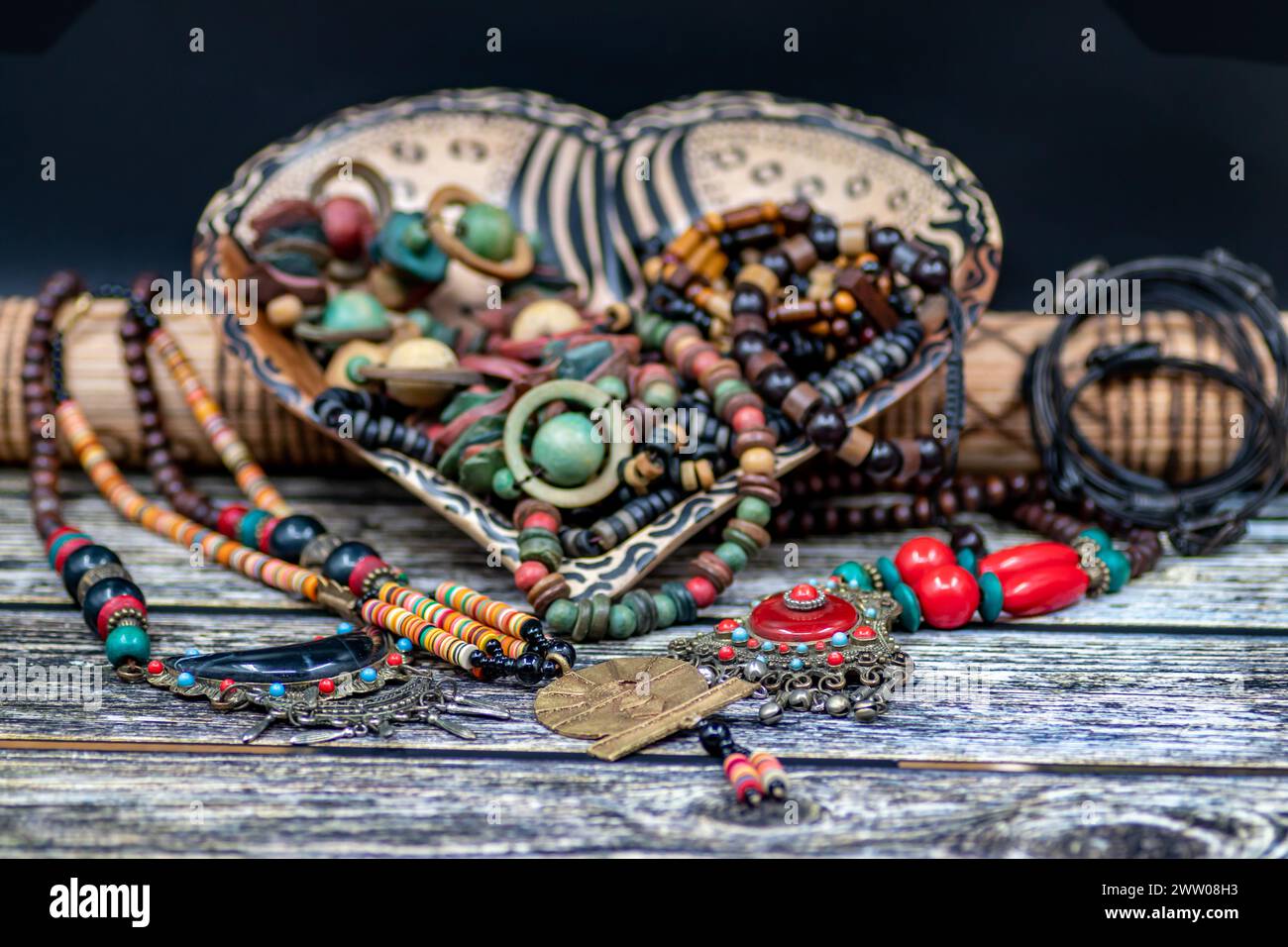 Traditional African tribal colorful necklaces and bracelets, made by ...