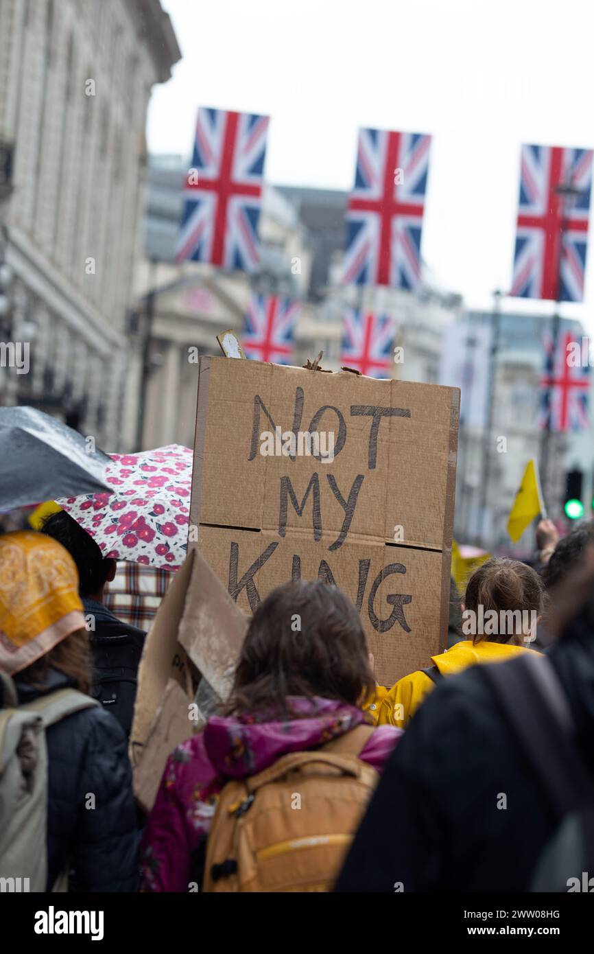 Anti-monarchy messages are seen as people gather to view the coronation ...