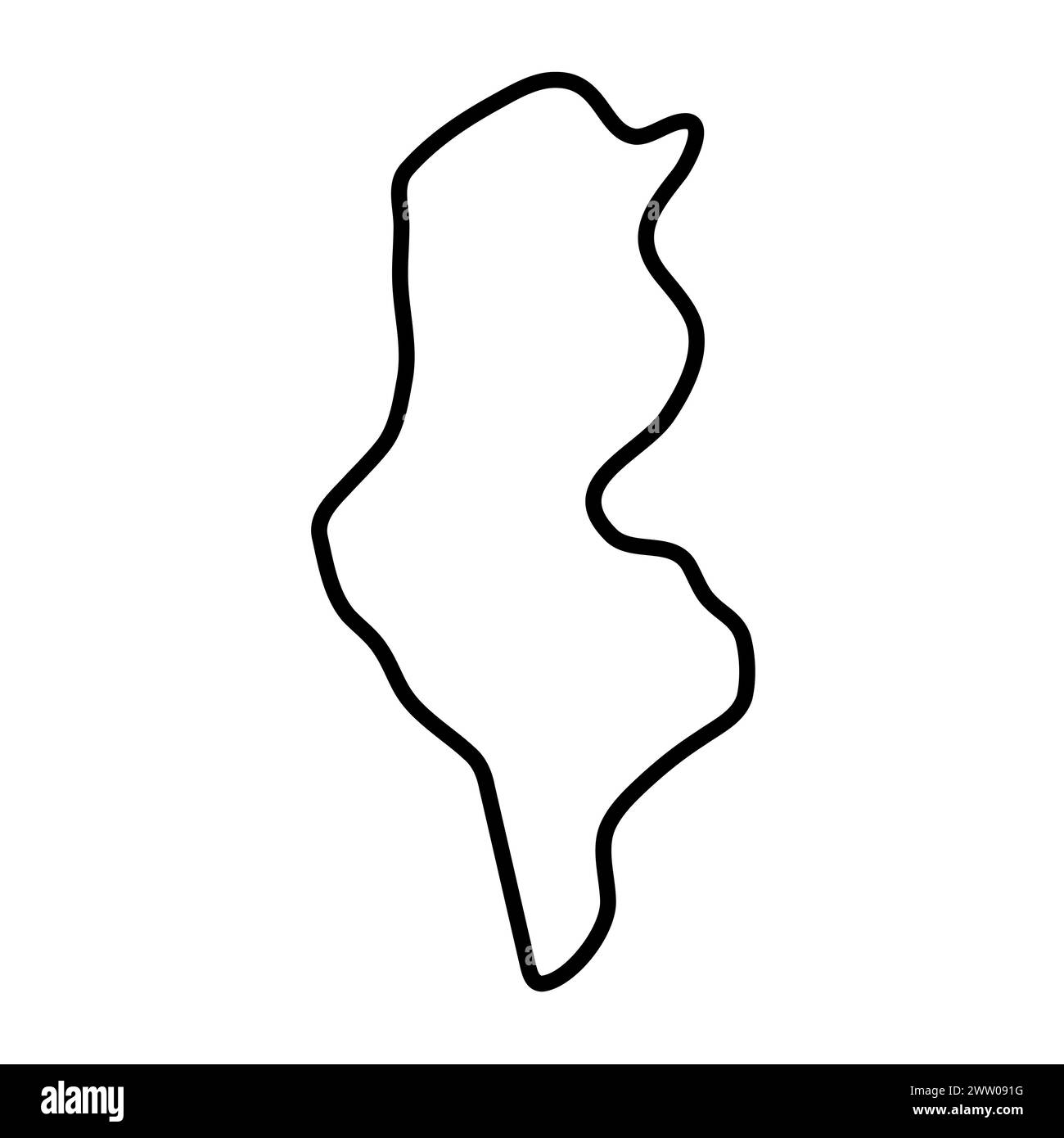 Tunisia Country Simplified Map Thick Black Outline Contour Simple