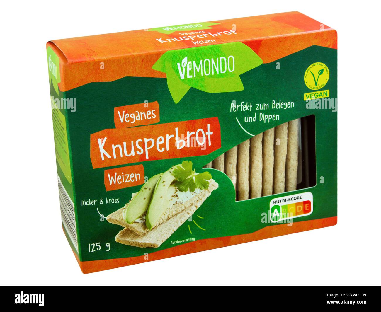 Hamburg, Germany - February 28 2024: Veganes Knusperbrot von Vemondo ... Hamburg, Germany - February 28 2024: Veganes Knusperbrot von Vemondo ...