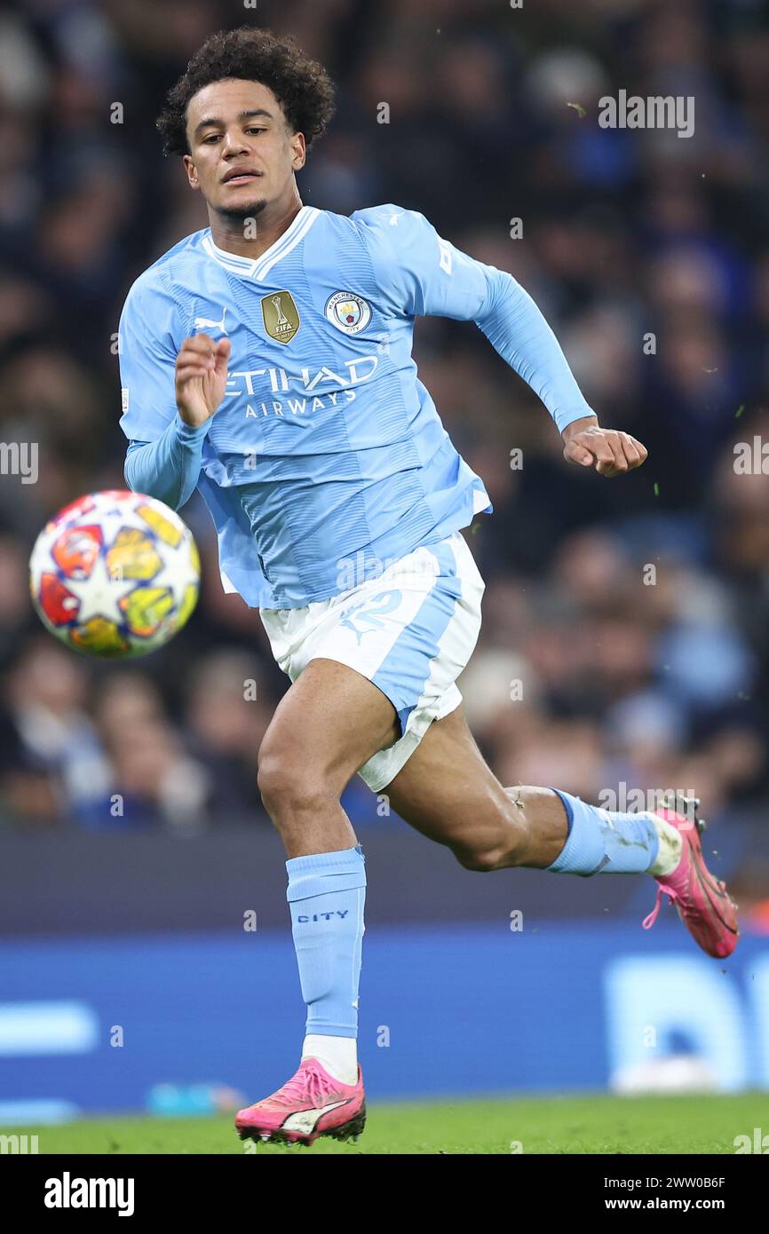 Oscar Bobb of Manchester City during the UEFA Champions League Round of ...