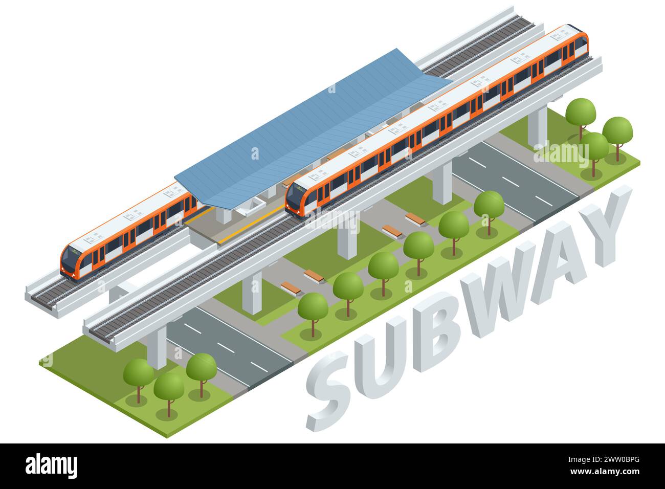 Isometric Subway City Train, Sky Train Road. Sky Train Station. Modern ...