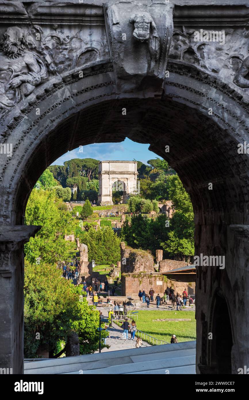 Roman Forum ancient ruins with the Arch of Titus view through the Arch ...
