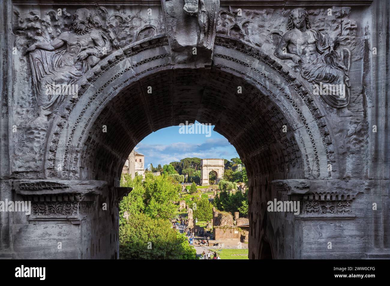 Roman Forum ancient ruins with the Arch of Titus view through the Arch ...