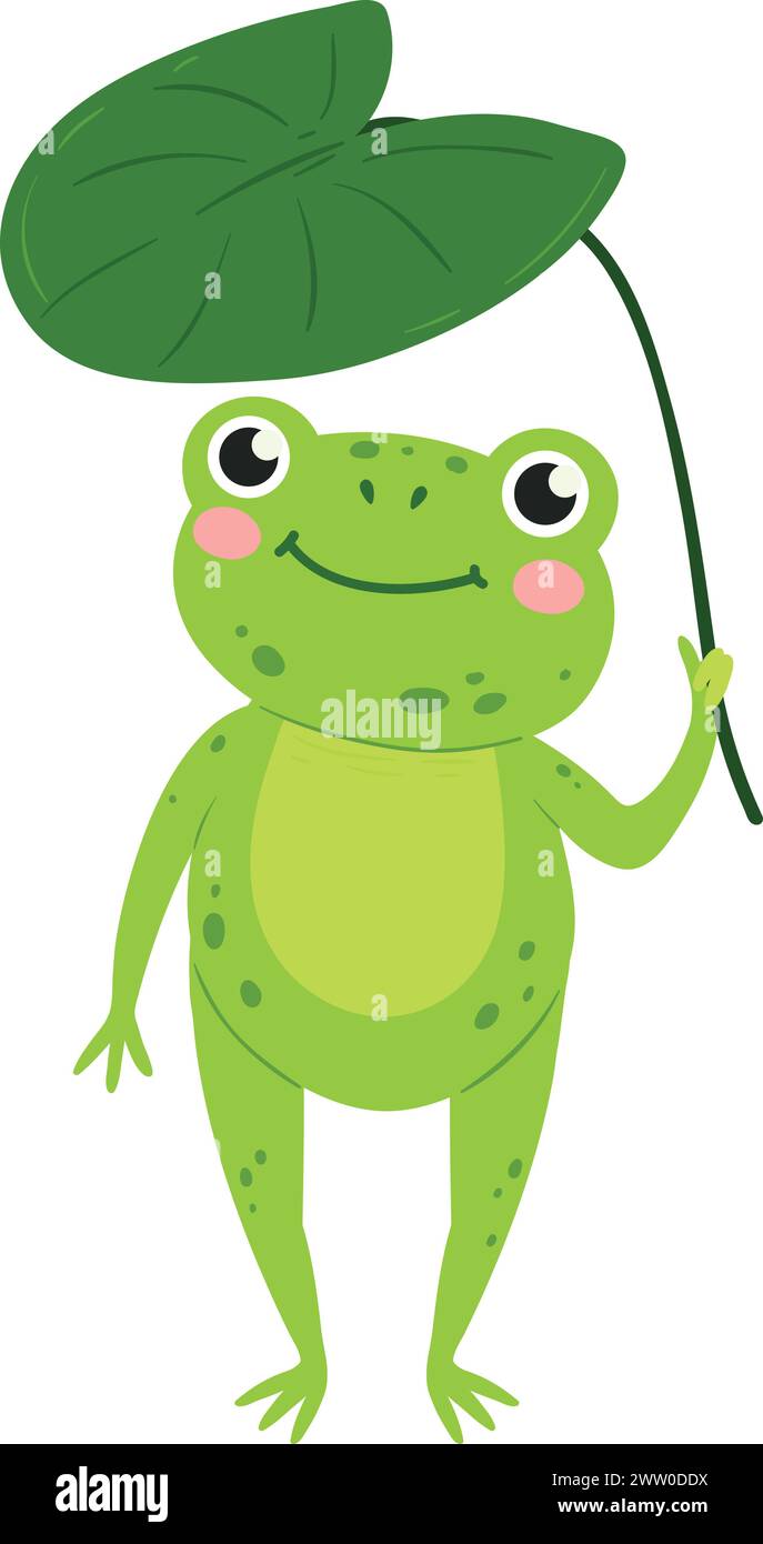 Frog hold lily leaf. Rain mascot. Smiling animal Stock Vector Image ...