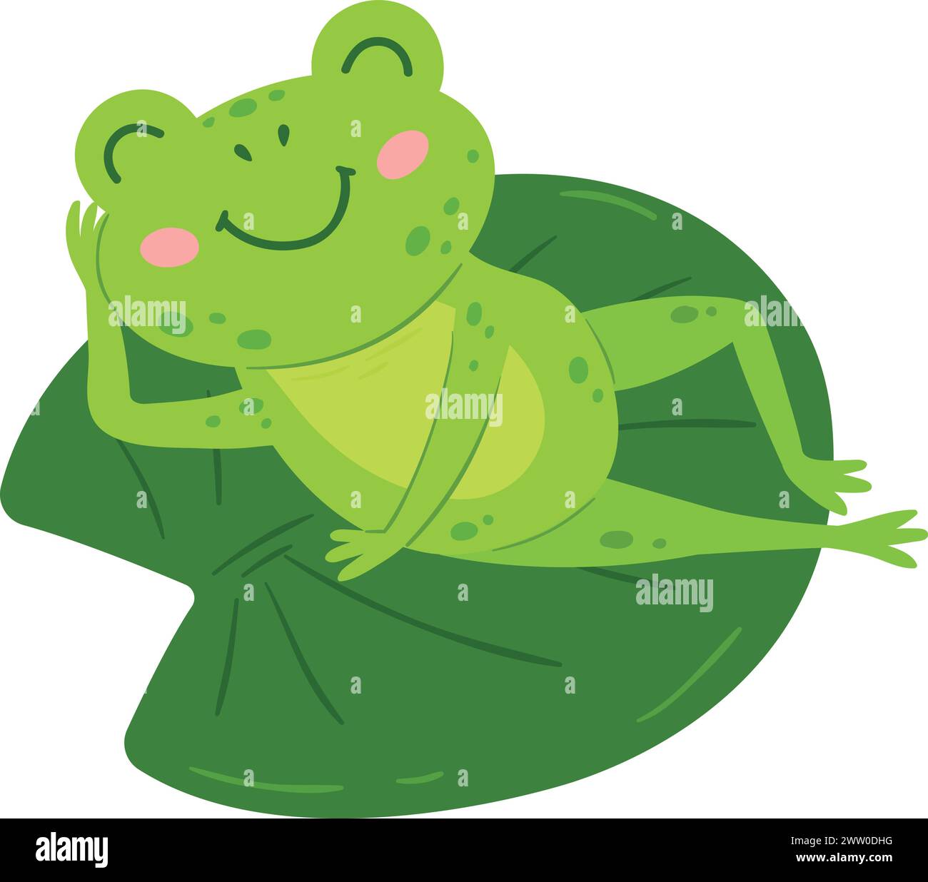 Happy frog lay on lily leaf. Cute green character Stock Vector Image ...