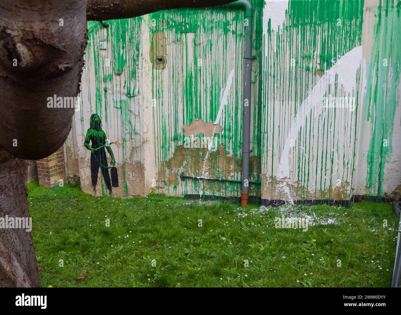 London, UK. 20th March 2024. The new “tree” mural by street artist ...
