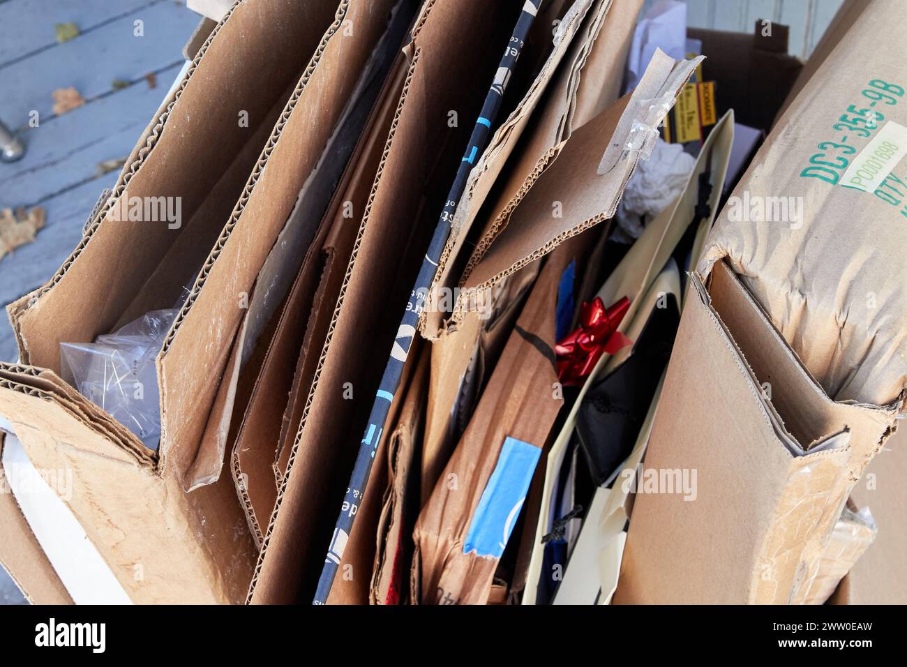 a bunch of recycle ready cardboard boxes folded into a large box Stock ...