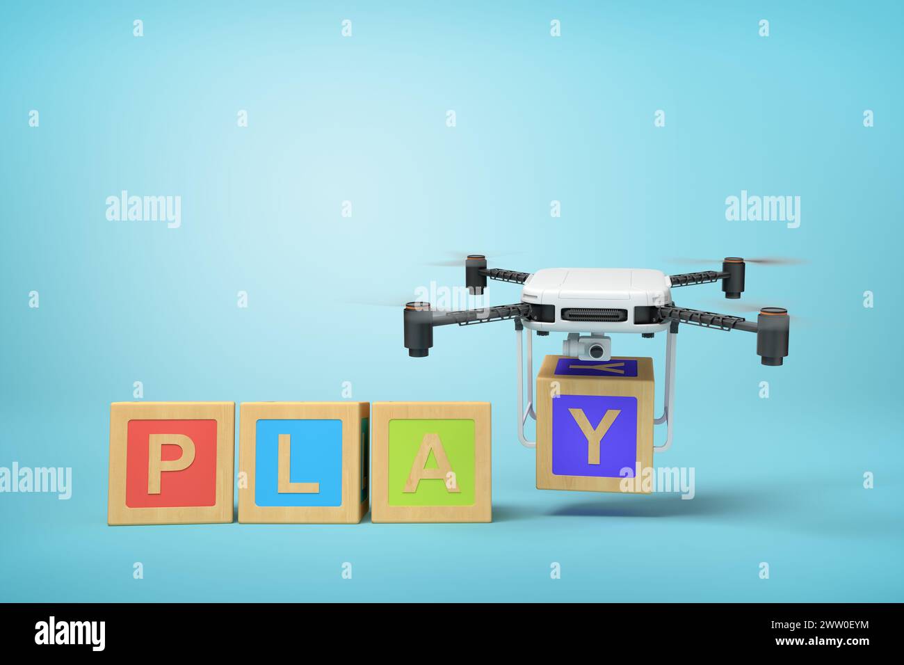 3d rendering of four colorful ABC blocks and quadcopter Stock Photo - Alamy