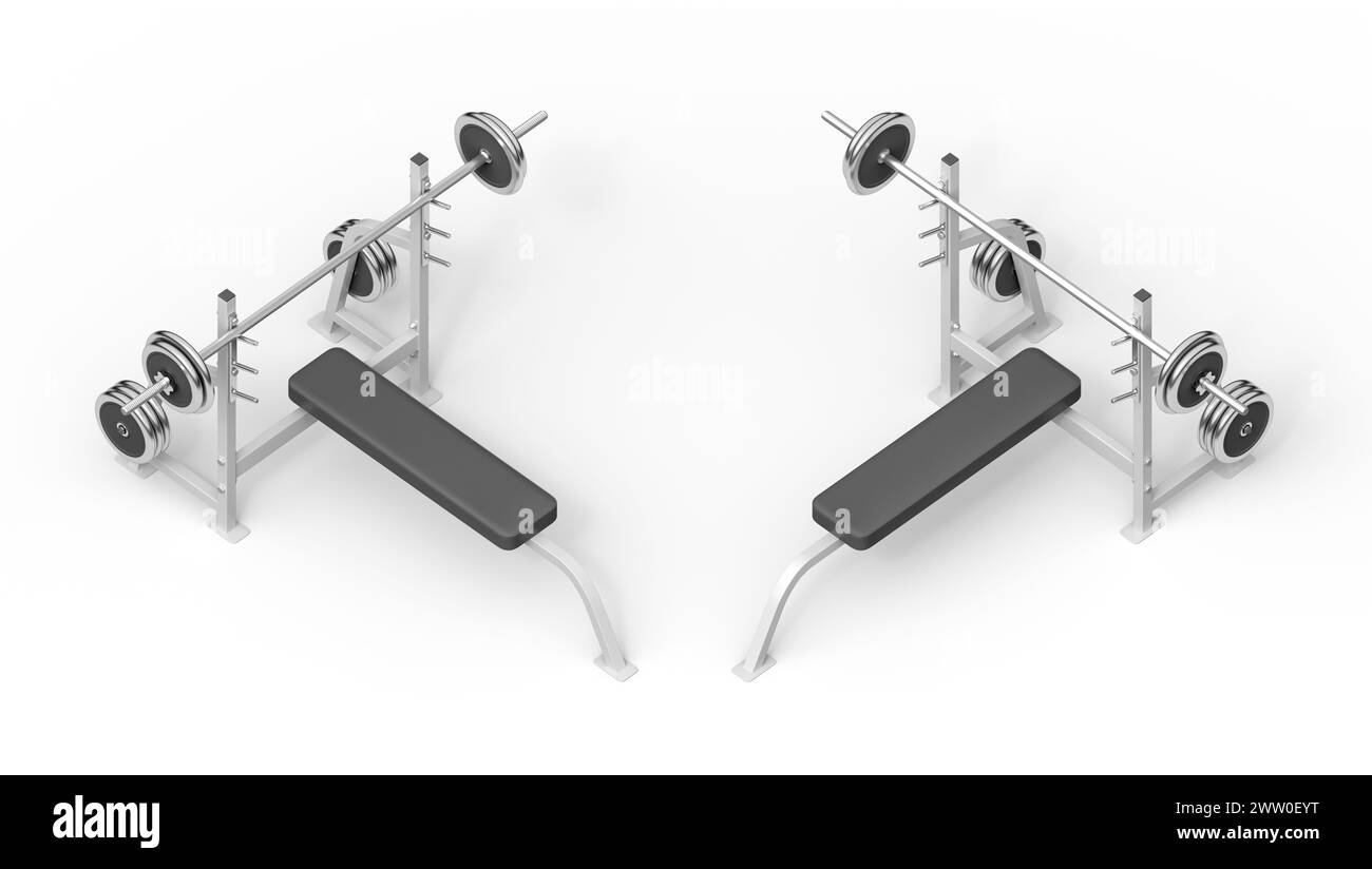 3D model of a gym bench with weights from above Stock Photo - Alamy