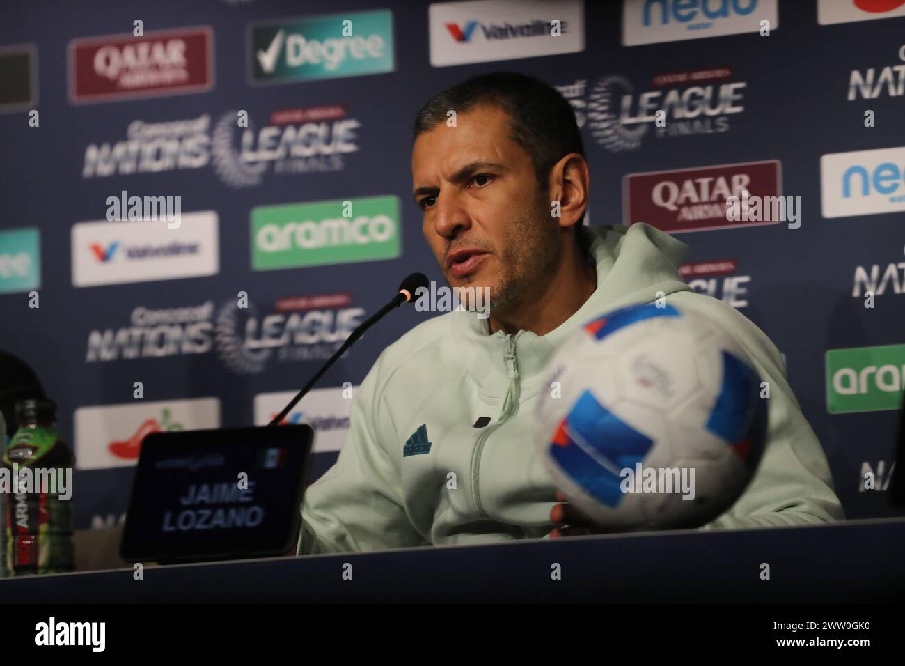 Arlington, Texas, USA. 20th Mar, 2024. JAMIE LOZANO addresses the media ...